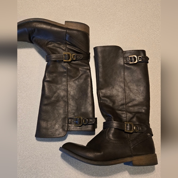 143 Girl | Shoes | Dark Brown Leather Boots With Buckle Detail | Poshmark